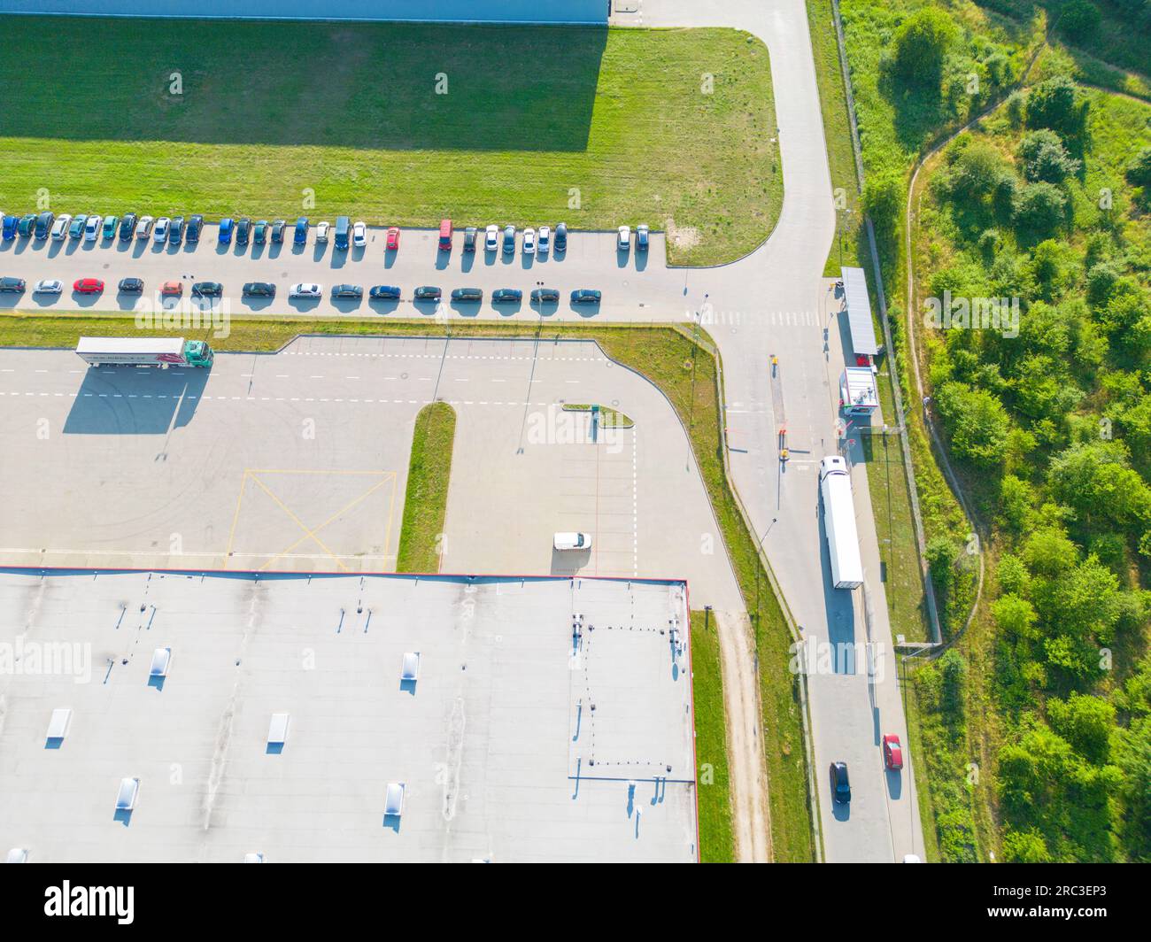 Aerial view of goods warehouse. Logistics center in industrial city ...
