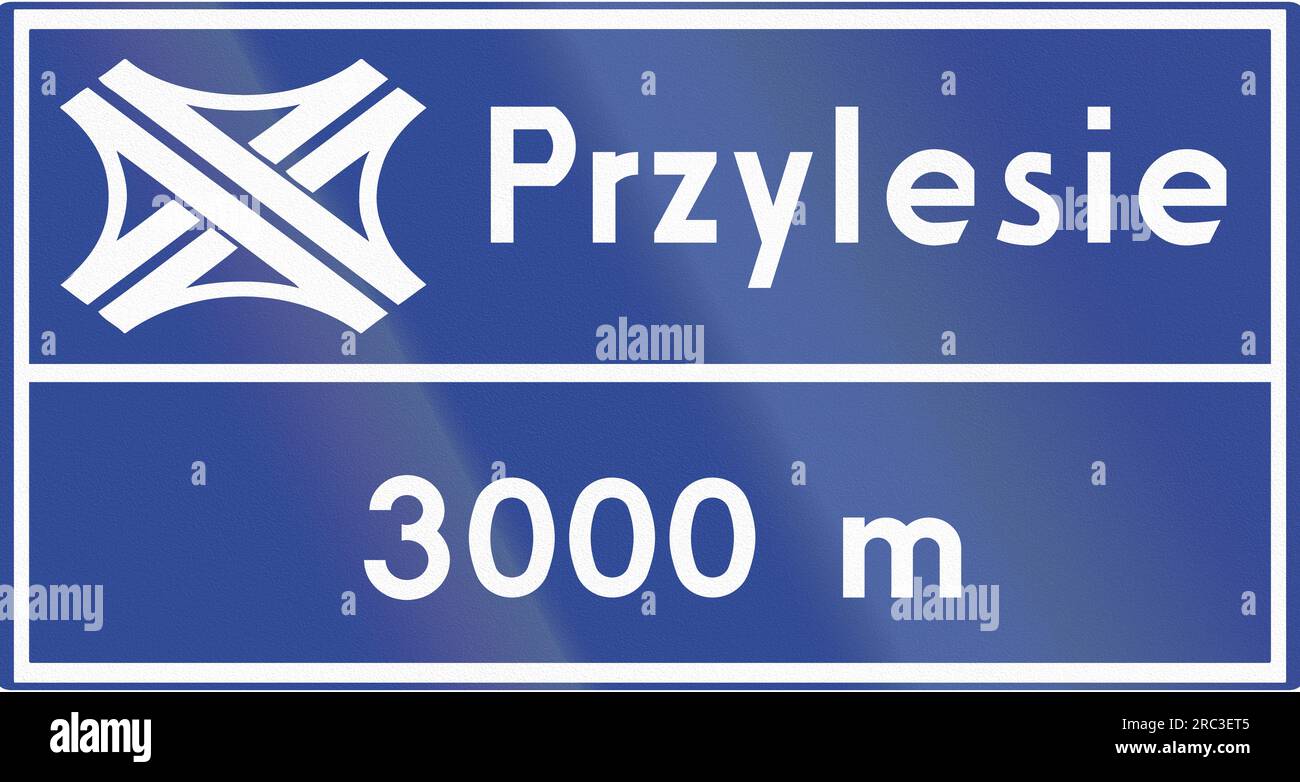 Polish road sign: Distance to motorway junction Stock Photo - Alamy
