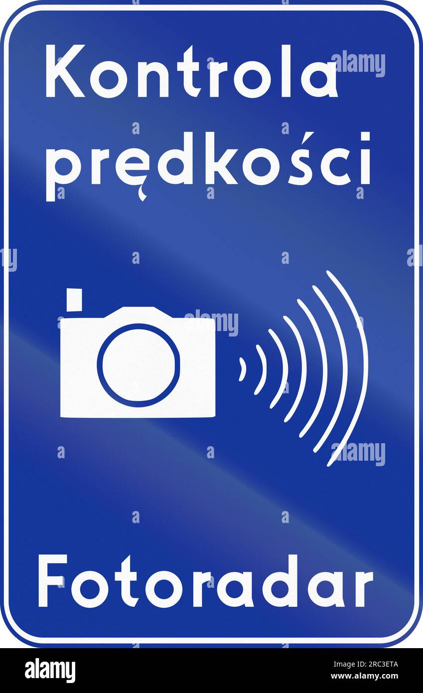 Polish road sign: Speed camera Stock Photo - Alamy