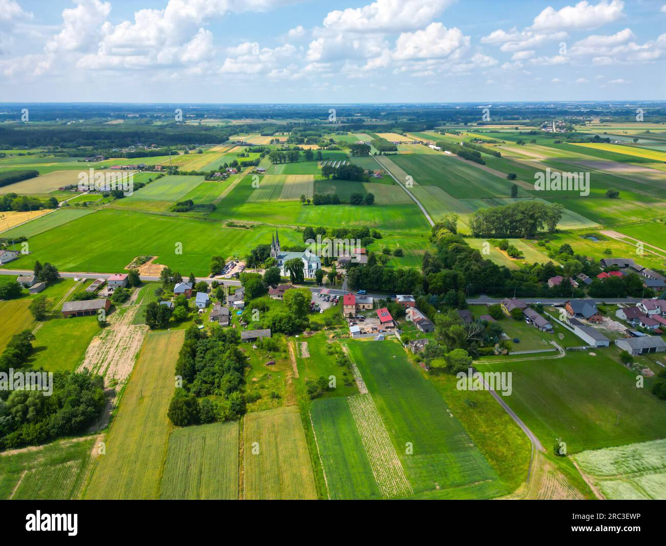 Aerial view of a small village in summer day. Concept of leave the ...