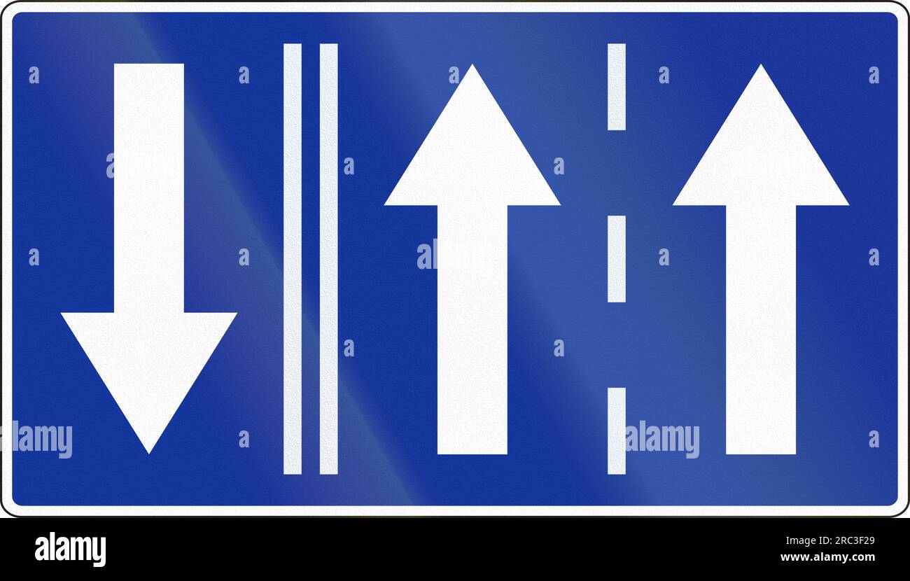 Polish road sign: Two available lanes, shown with opposing traffic ...