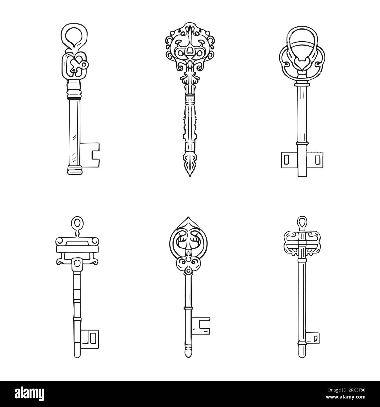 Set beautiful vintage keys. Vector illustration isolated on white ... Set beautiful vintage keys. Vector illustration isolated on white ...