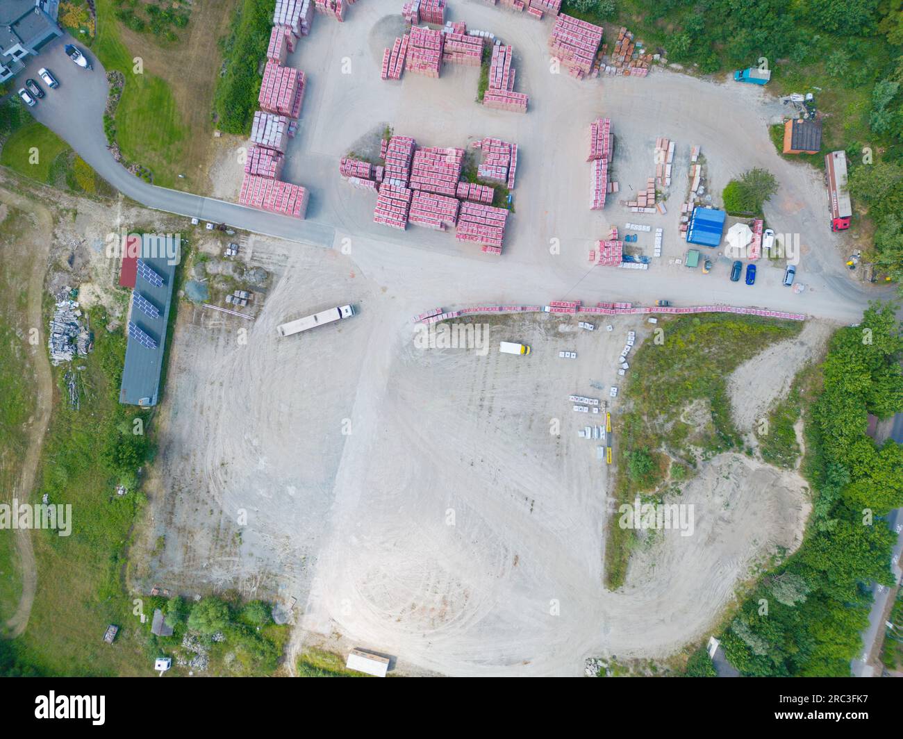 Aerial view of warehouse storages or industrial factory or logistics ...