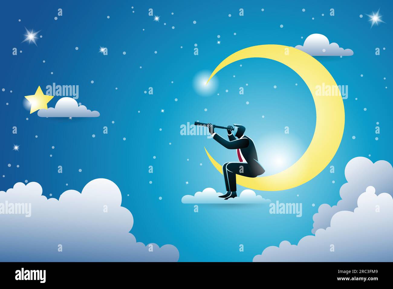 Vector Illustration Of Business Concept Businessman Using Telescope