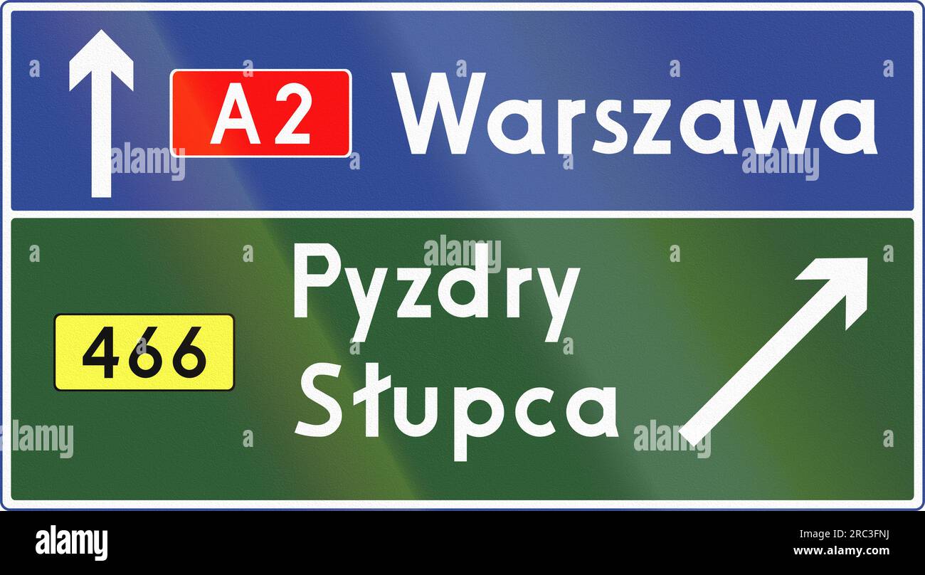Polish direction sign at motorway exit, stack type Stock Photo - Alamy
