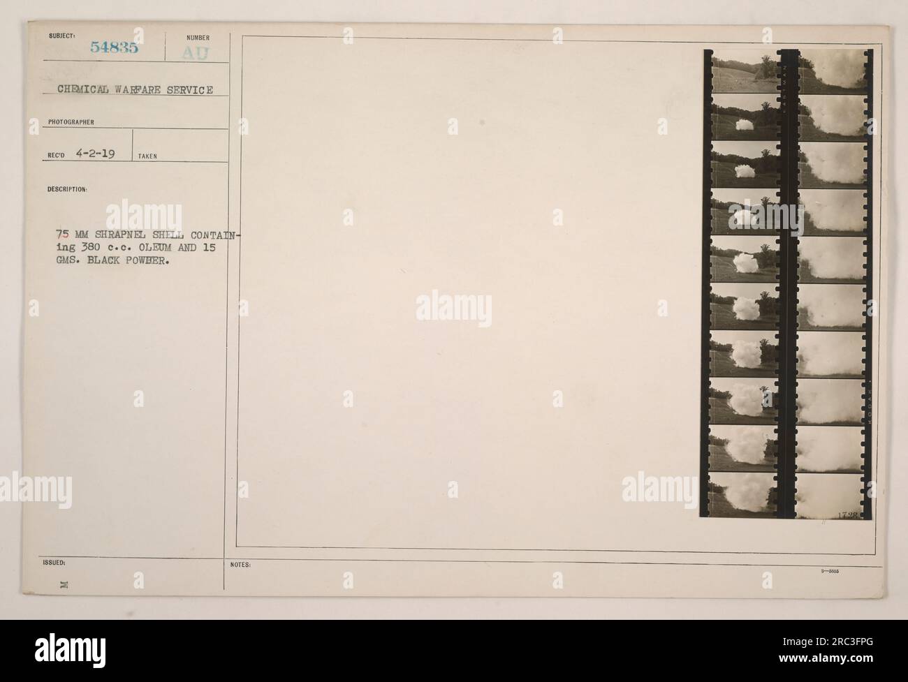 This photograph shows a 75 mm shrapnel shell used during World War One ...