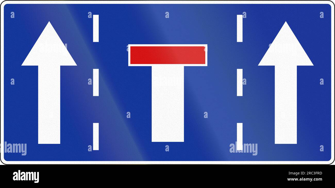 Polish traffic sign: Middle lane closed Stock Photo - Alamy