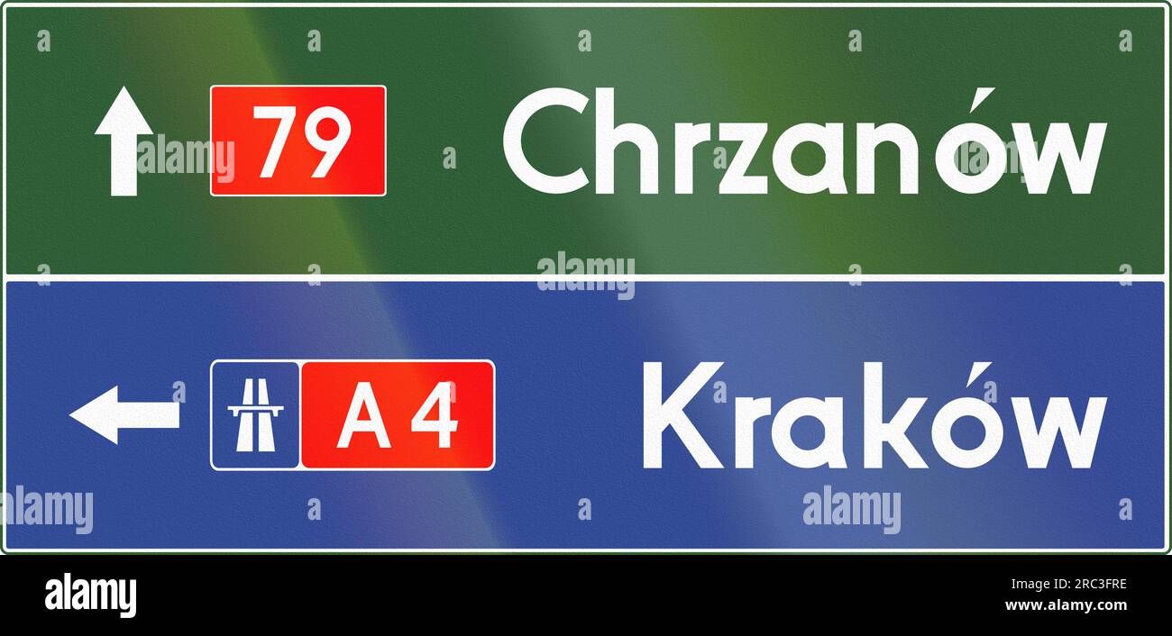 Polish direction sign at motorway, stack type Stock Photo - Alamy