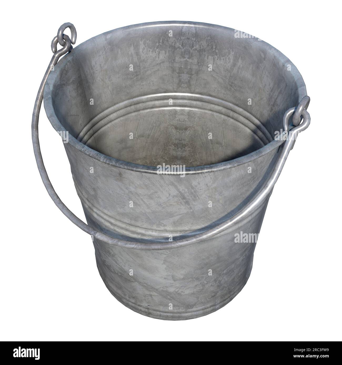 3D rendering of an empty metal bucket isolated on white background ...