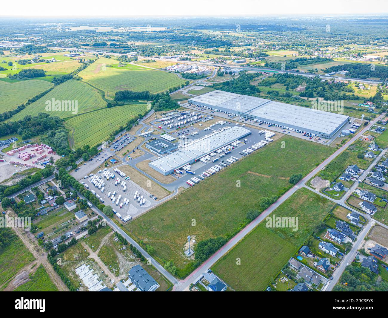 Aerial view of warehouse storages or industrial factory or logistics ...
