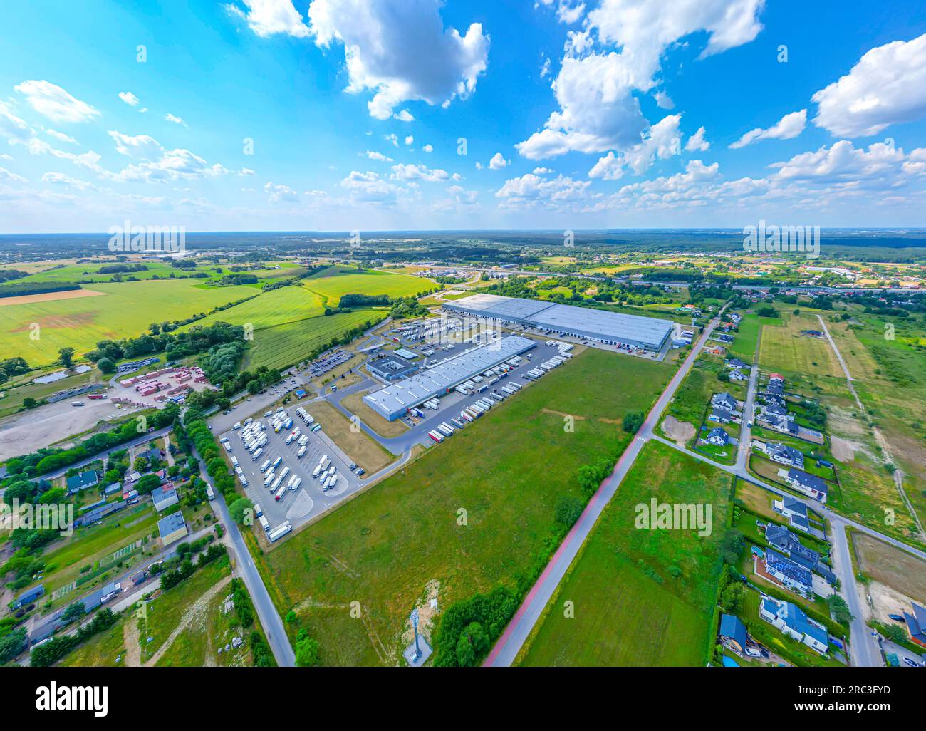 Aerial view of warehouse storages or industrial factory or logistics ...