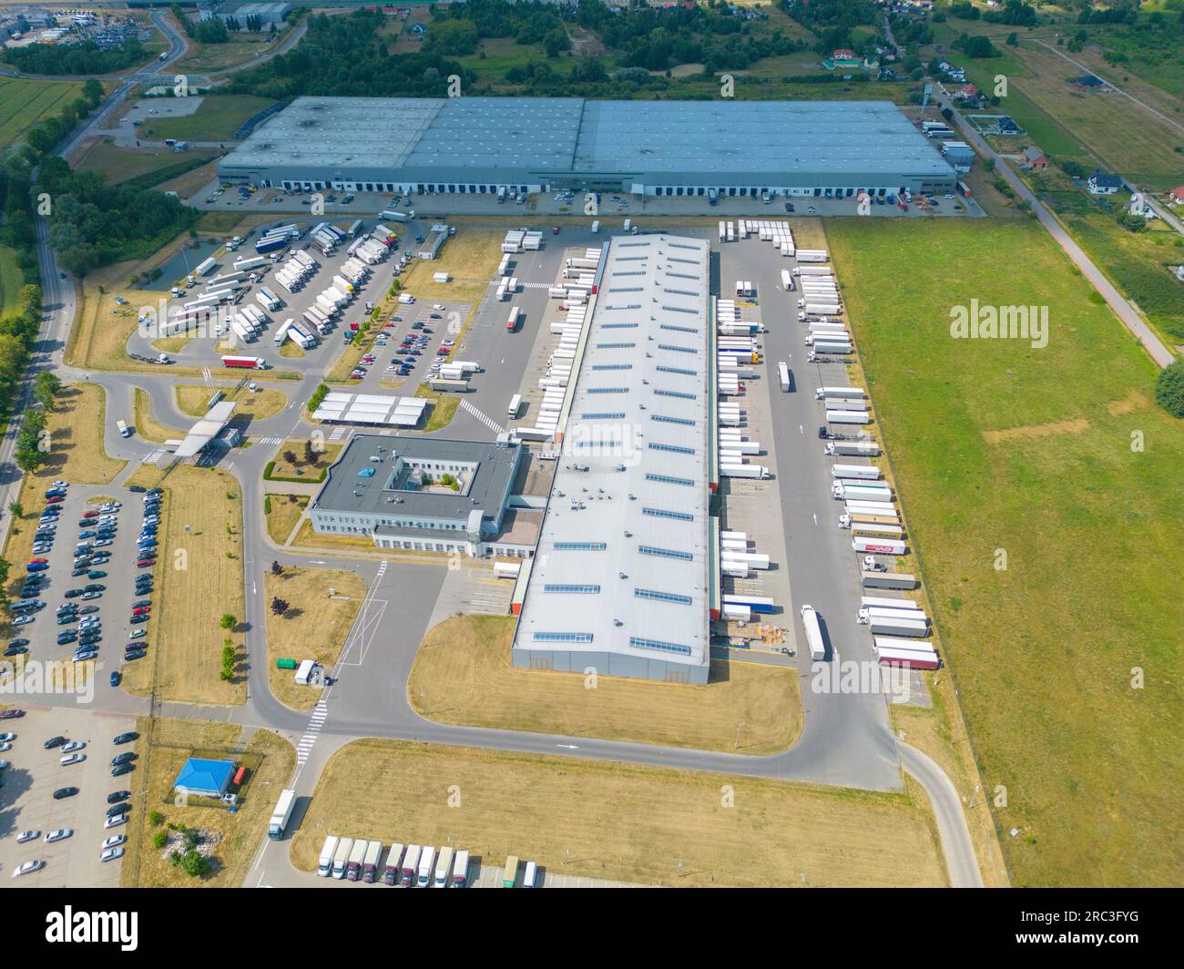 Aerial view of warehouse storages or industrial factory or logistics ...