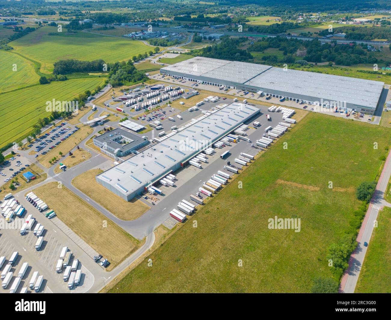 Aerial view of warehouse storages or industrial factory or logistics ...