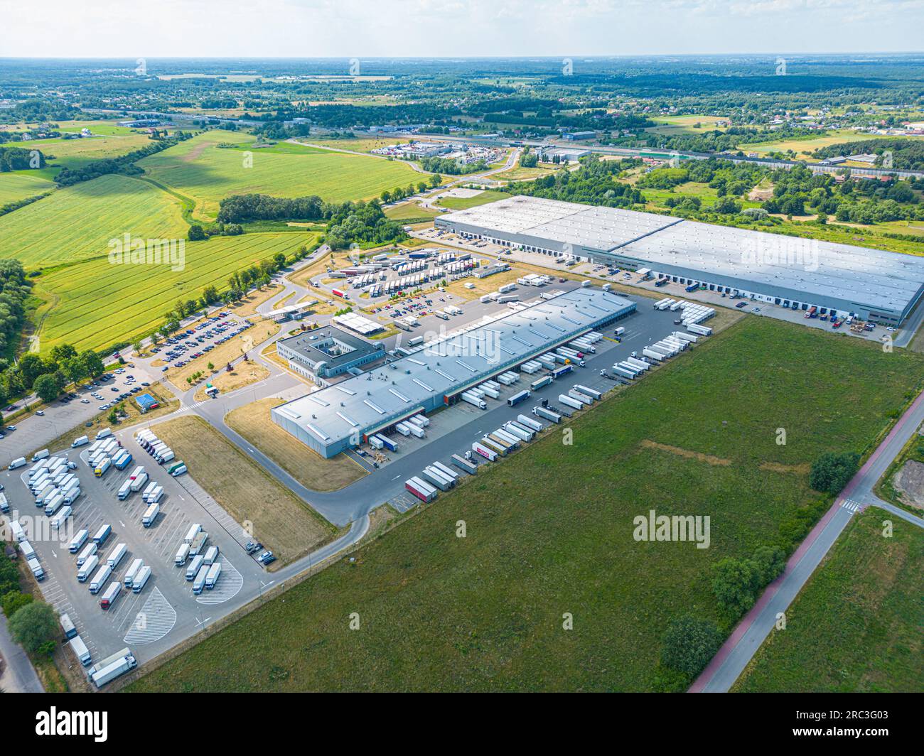 Aerial view of warehouse storages or industrial factory or logistics ...