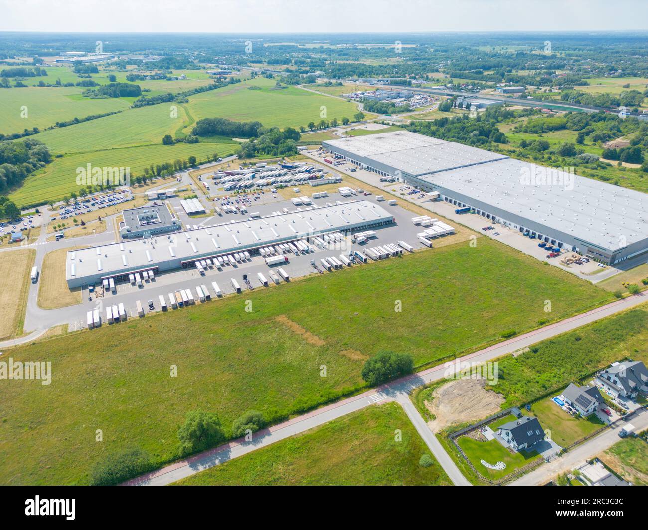 Aerial view of goods warehouse. Logistics center in industrial city ...