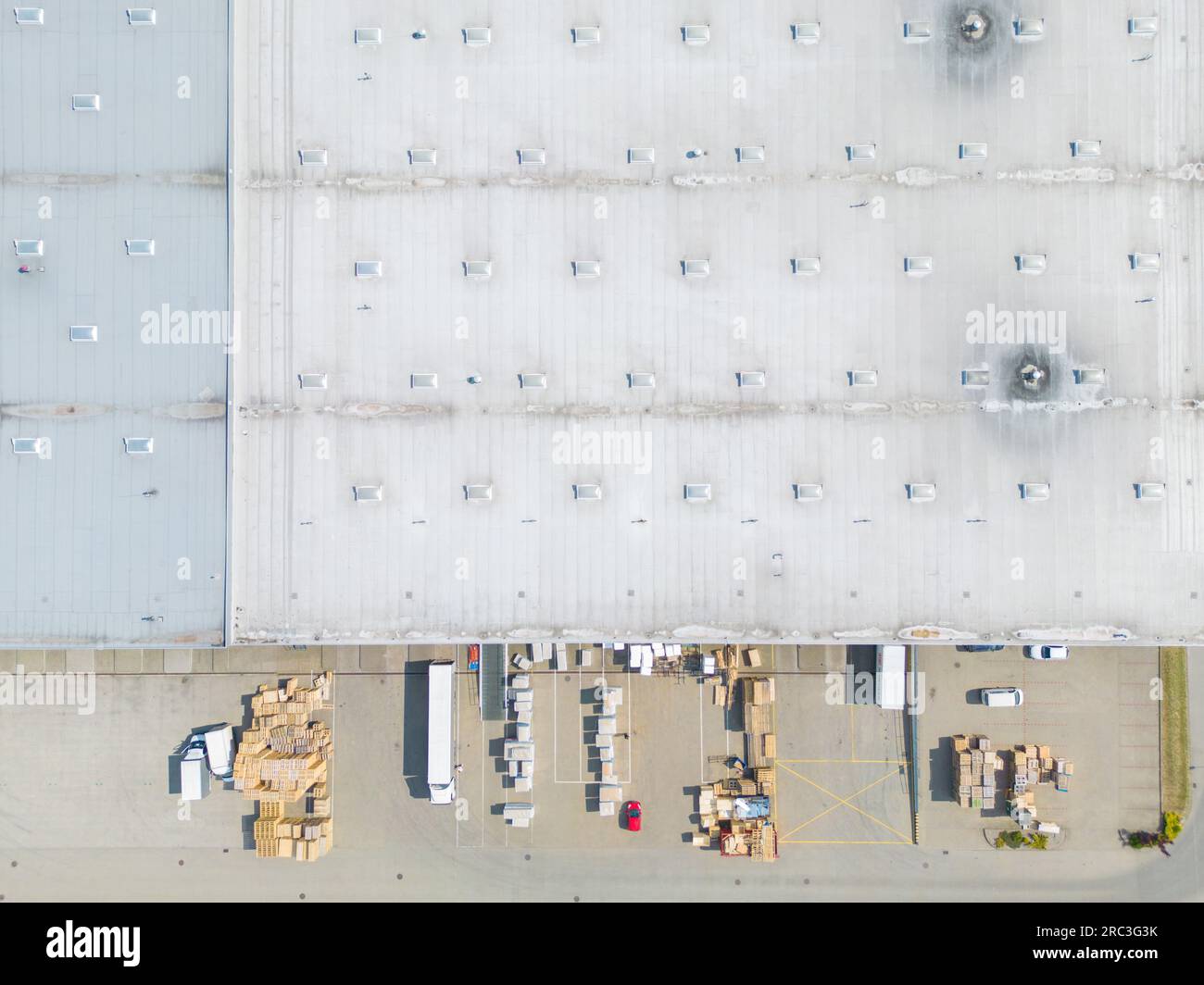 Aerial view of goods warehouse. Logistics center in industrial city ...