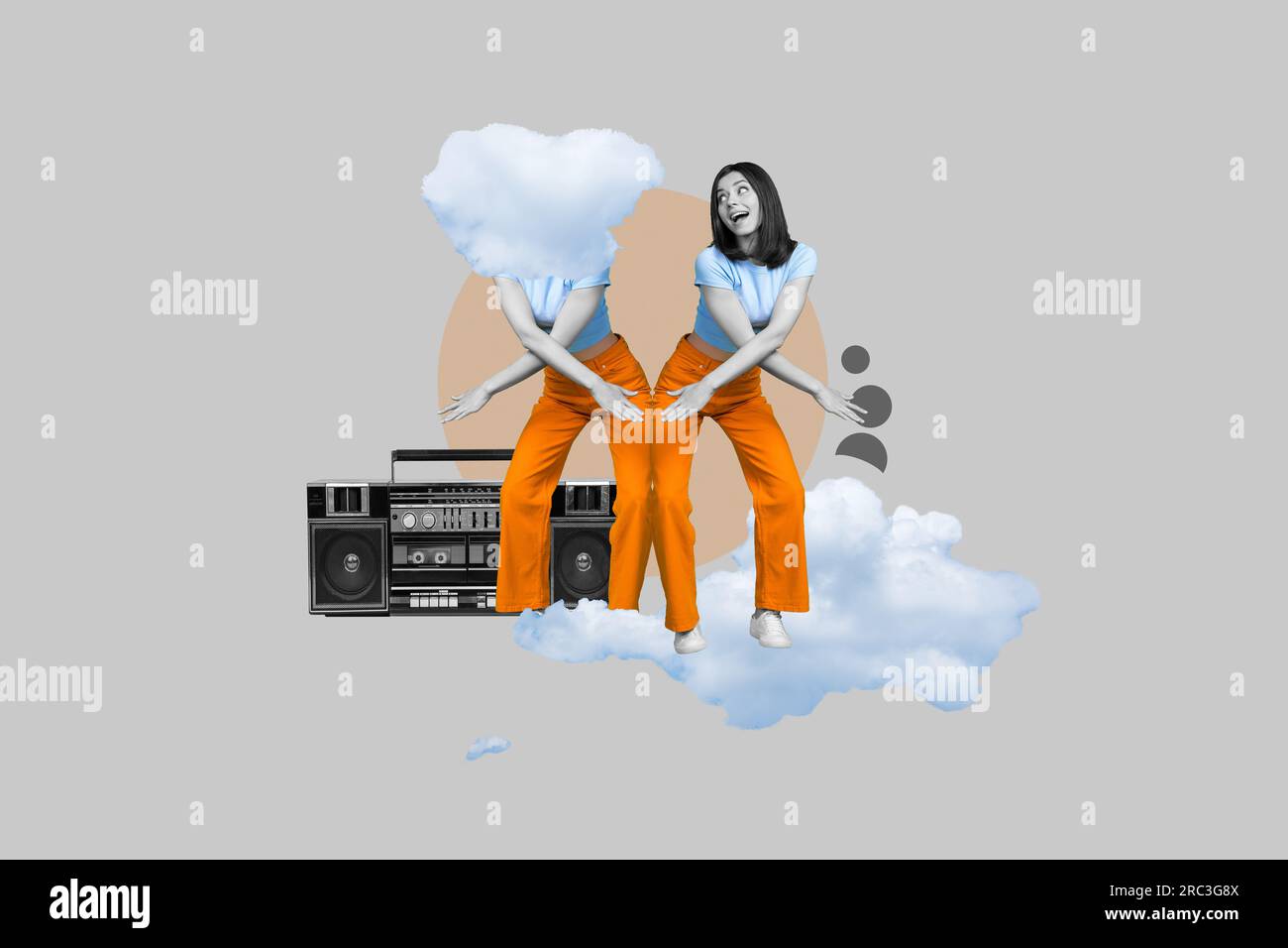 Full body collage photo of young crazy funky woman dancing boogie ...