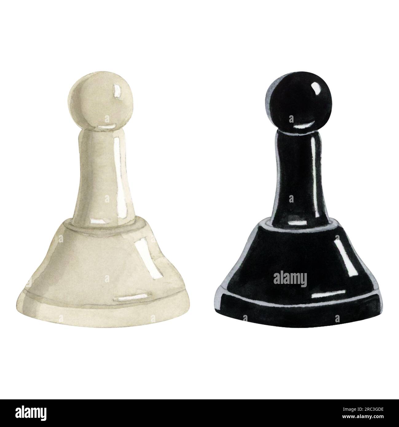 Two chess pawn black and white pieces watercolor illustration ...