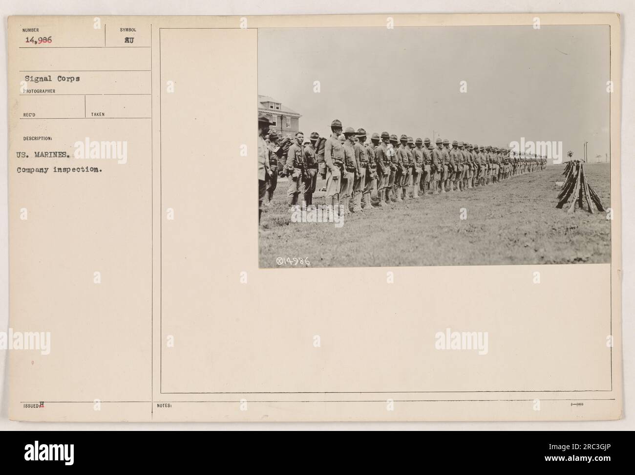 US Marines conducting a company inspection during World War One. The ...