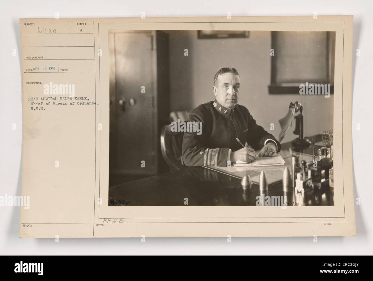 Rear Admiral Ralph Earle, Chief of Bureau of Ordnance, U.S.N., pictured ...