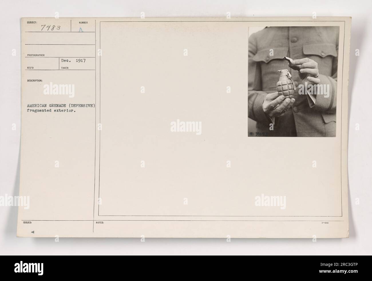 This photograph shows an American Grenade (Defensive) with a fragmented ...