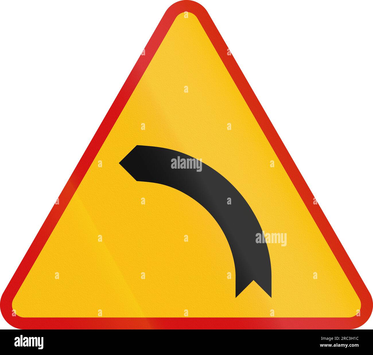Polish sign warning about a left curve Stock Photo - Alamy