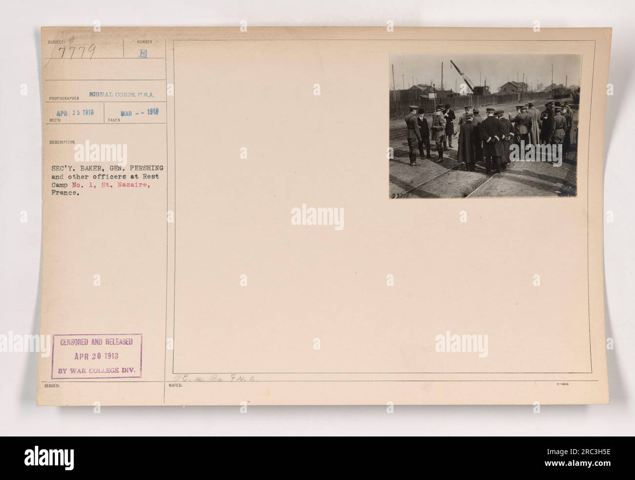 Secretary Baker, General Pershing, and several other officers are seen ...