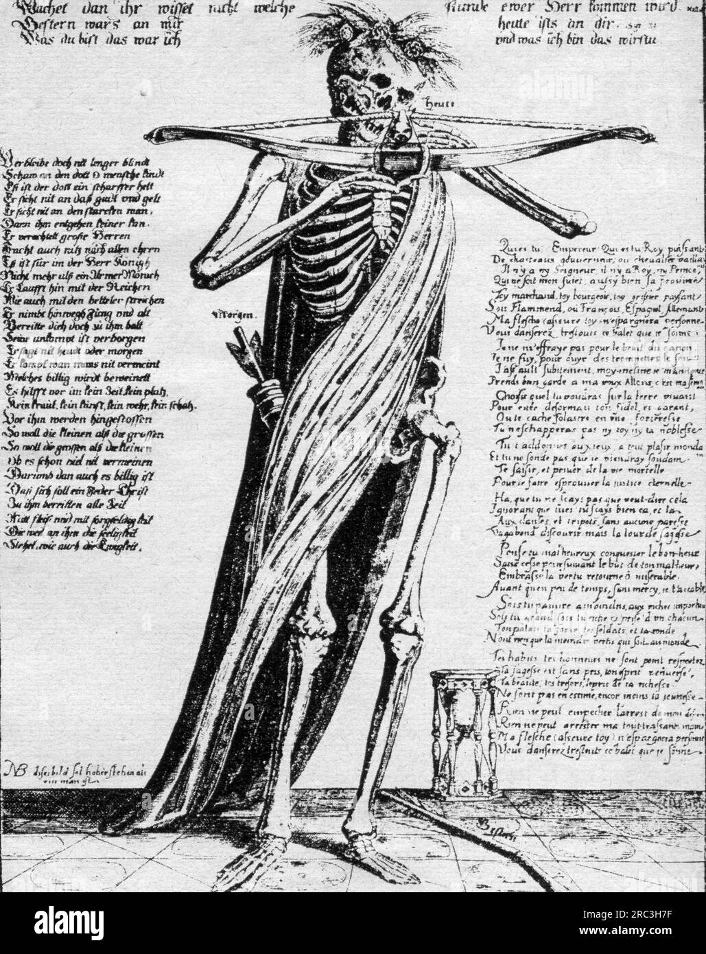 death, symbols, death as archer, copper engraving, by Jacob von der ...