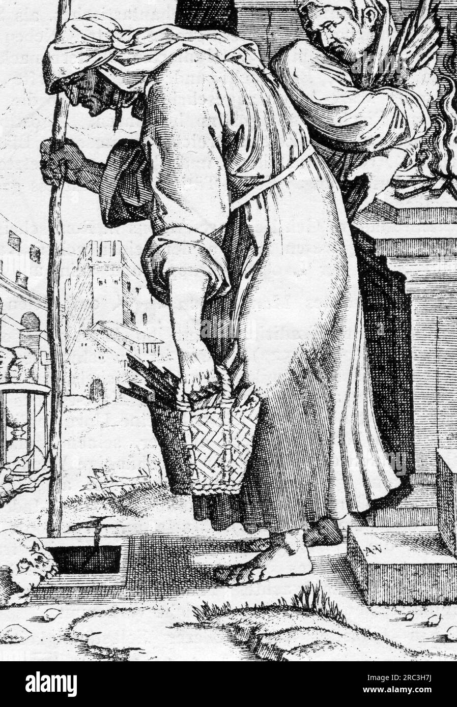 death, symbols, "Die Todesstunde", engraving, by Agostino Veneziano ...