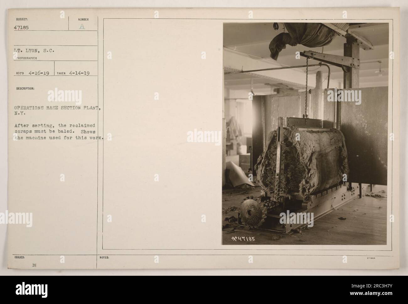 The machine used for baling reclaimed scraps at Operations Base Section ...