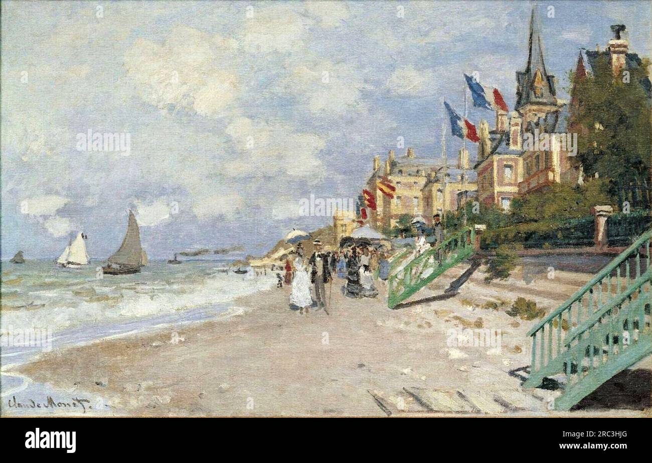 The Boardwalk on the Beach at Trouville 1870 by Claude Monet Stock ...