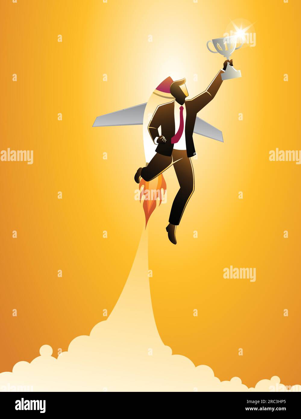 Vector Illustration Of Business Concept Businessman Flying By The