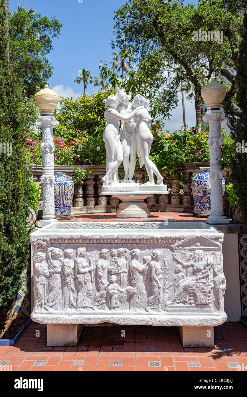 Hearst Castle, California, USA - 27 April 2017- Three Graces, Statue at ...