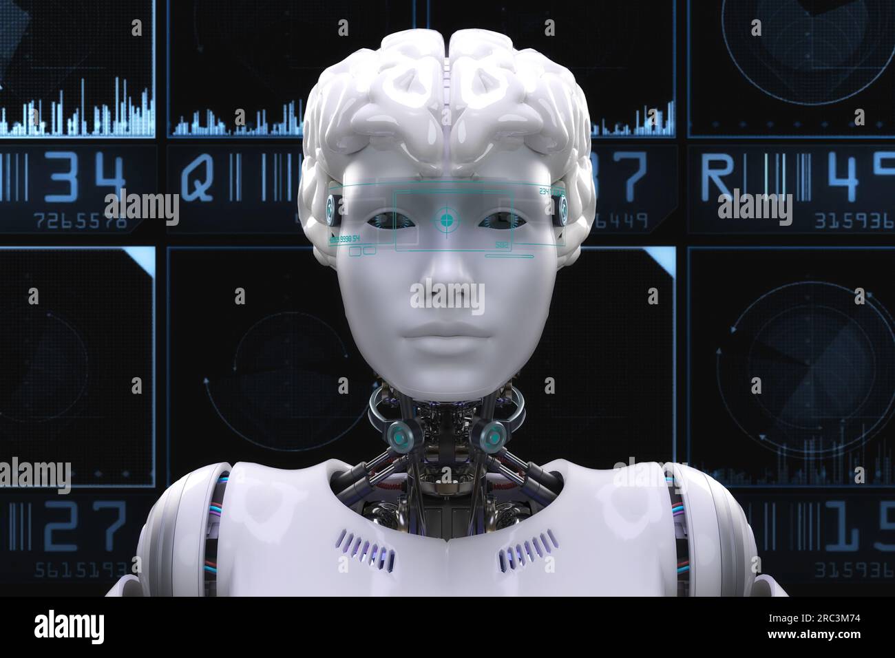 Artistic 3D illustration of a robot with artificial intelligence Stock ...