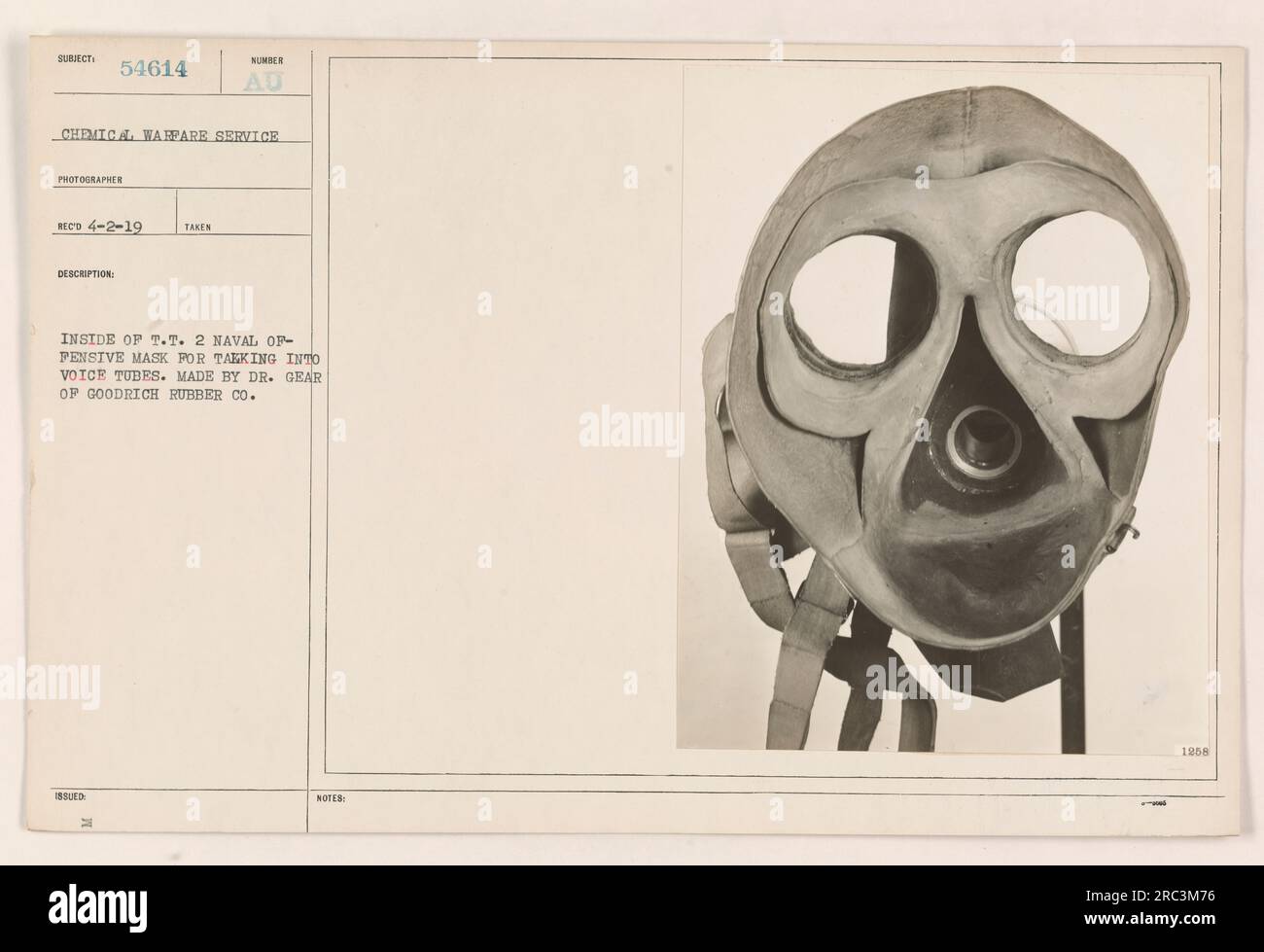 Close-up photograph of the interior of a T.T. 2 Naval offensive mask ...