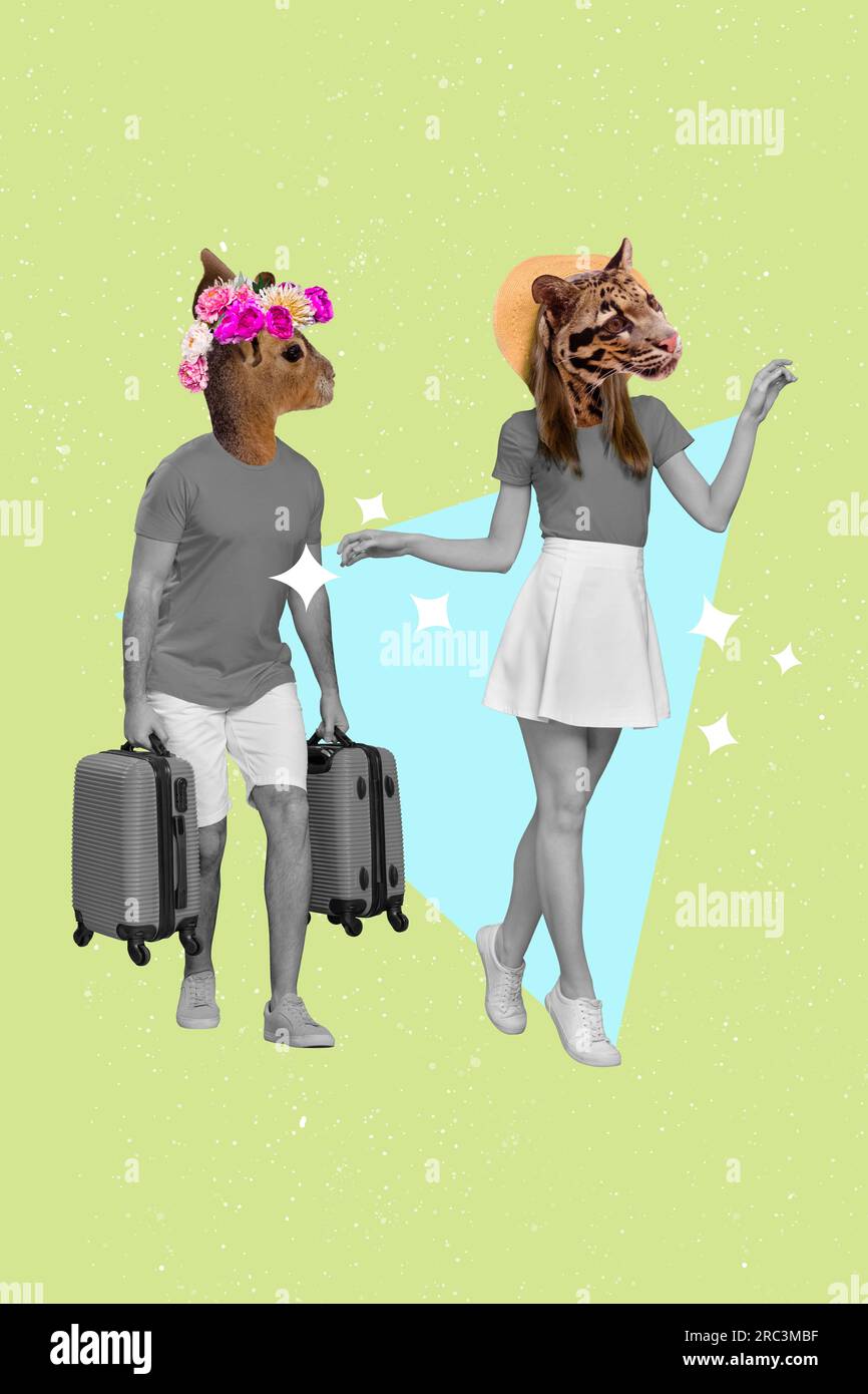 Magazine template collage of freak people with wild zoo animal face ...