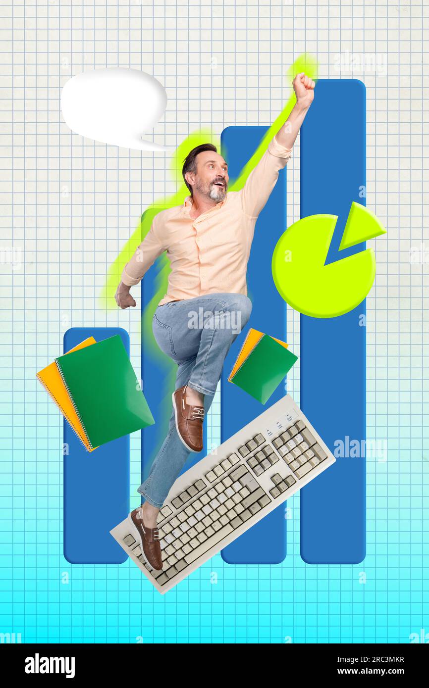 Vertical template creative photo collage of meddle age man worker ...