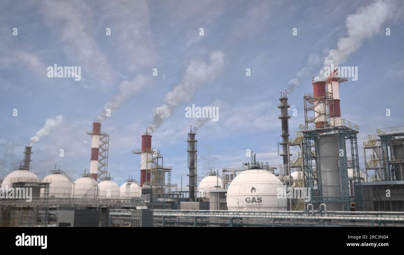 gas powerhouse, spherical storage tanks, fictitious - industrial 3D ...