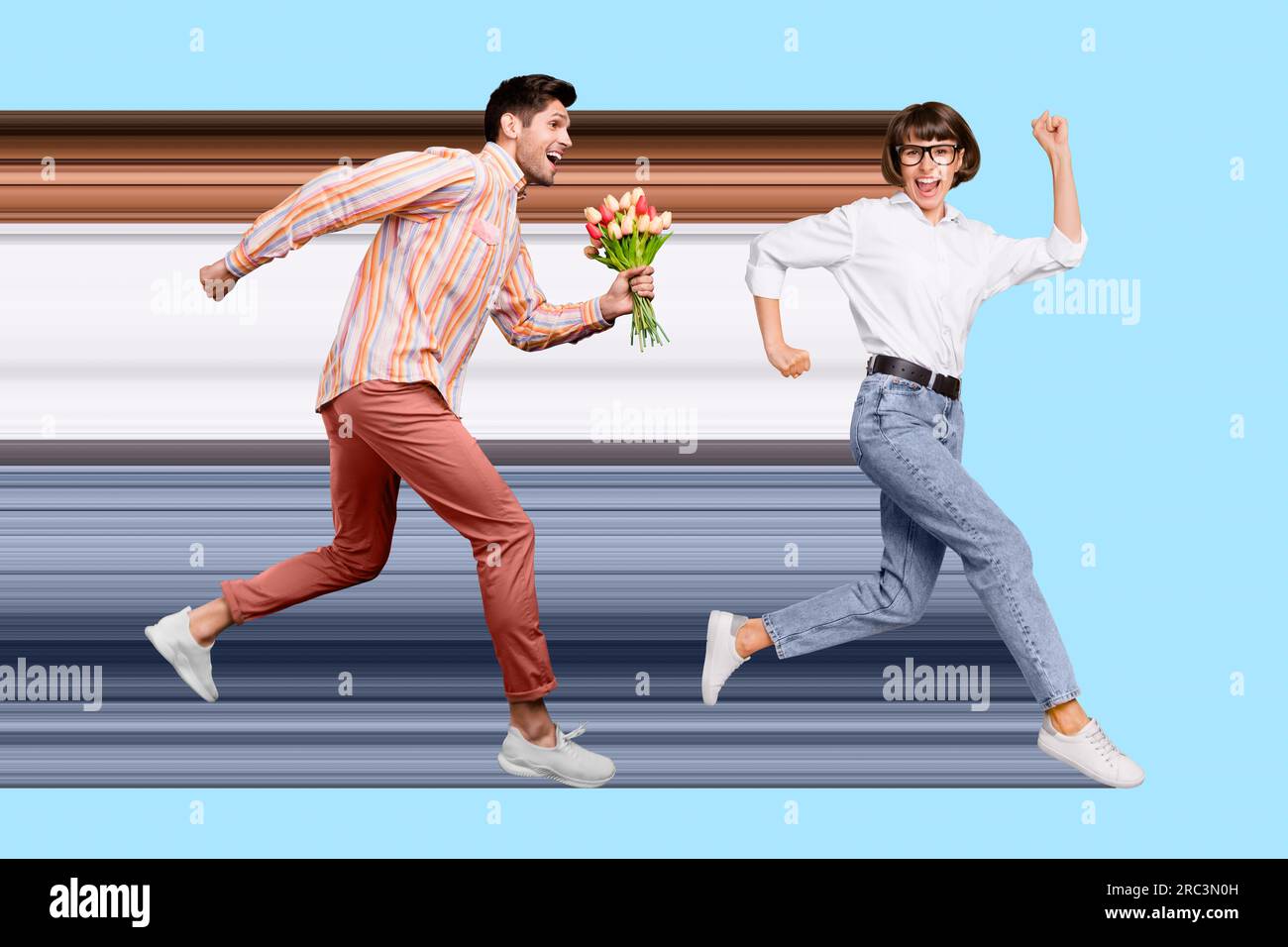 Creative retro 3d magazine collage image of funky funny lady guy ...