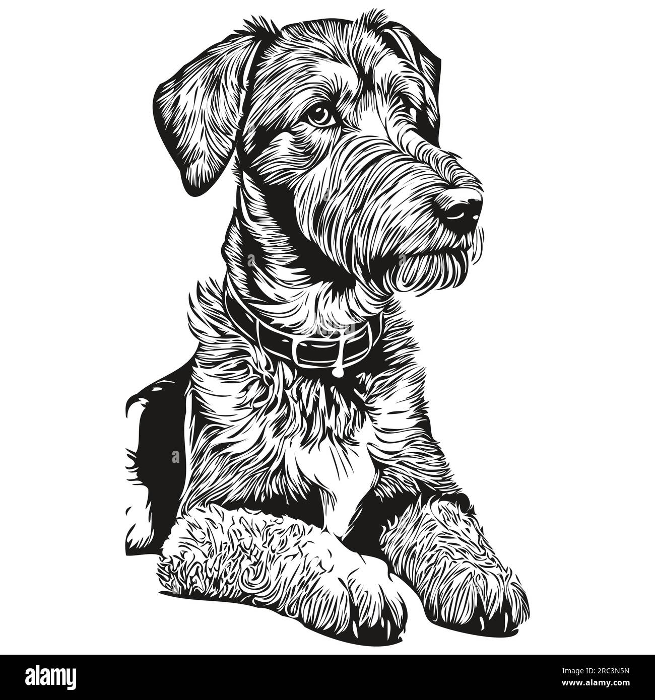 Airedale Terrier dog hand drawn logo drawing black and white line art ...