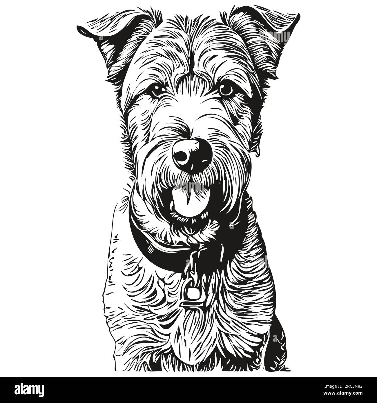 Airedale Terrier dog hand drawn logo drawing black and white line art ...