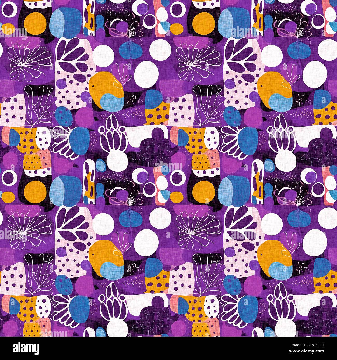 Modern purple summer collage paper cut out shapes pattern with fabric ...