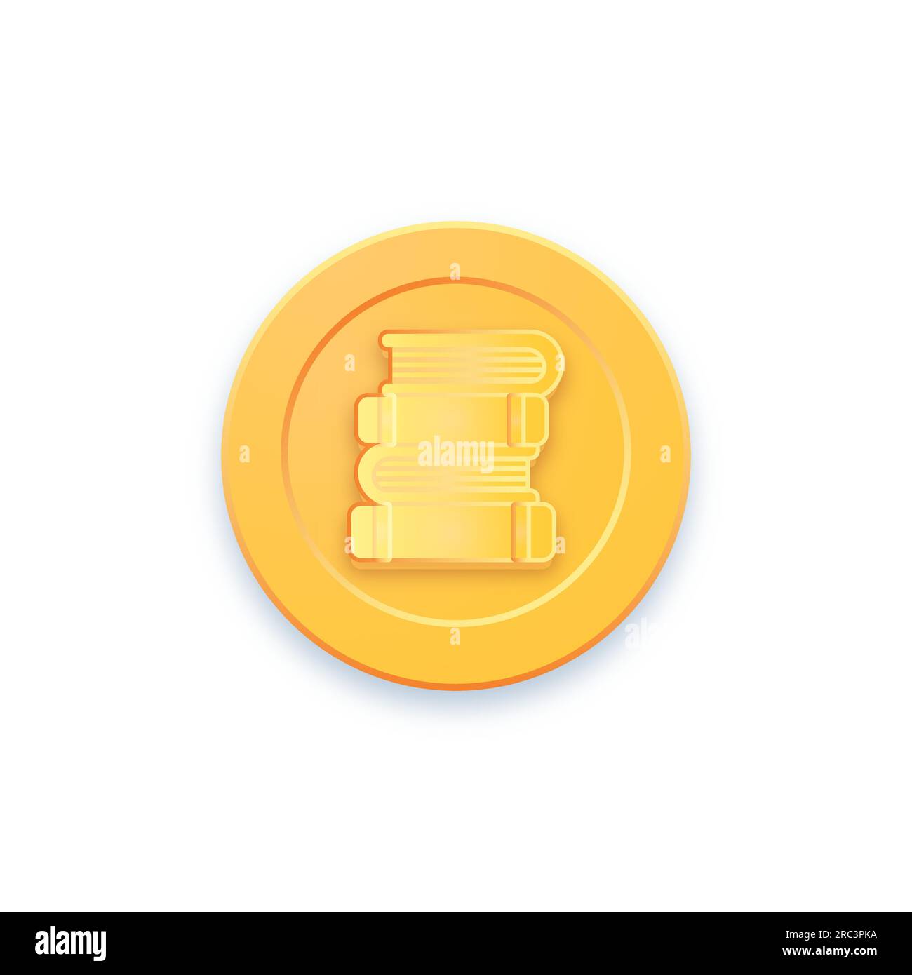 Golden game coin. Coin icon, gold medal. Coin with books. Graphic user ...