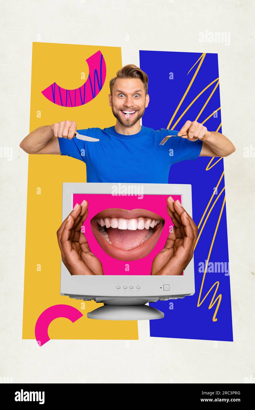 Creative artwork magazine template collage of crazy interested young ...