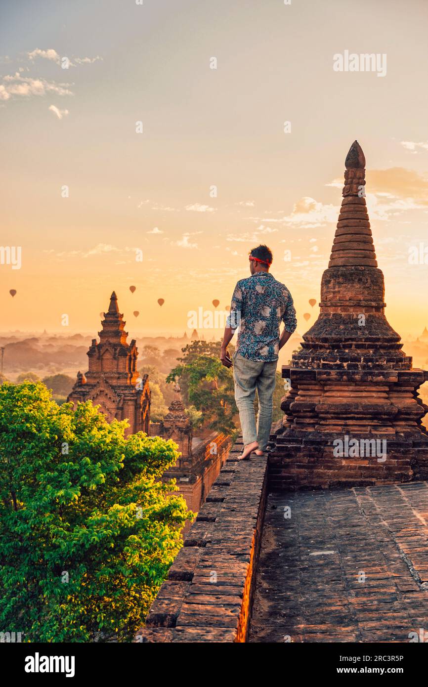 Bagan Myanmar, Sunrise above temples and pagodas of Bagan Myanmar ...