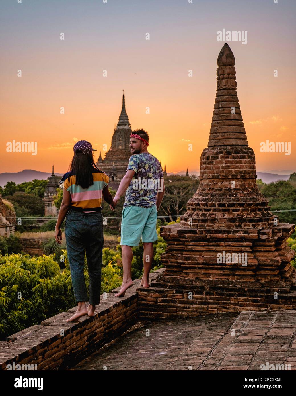 Bagan Myanmar, Sunrise above temples and pagodas of Bagan Myanmar ...