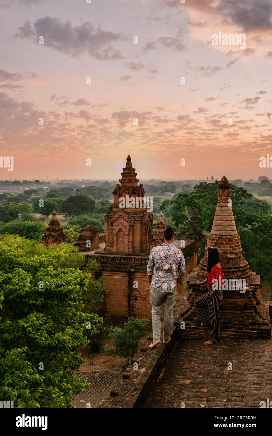 Bagan Myanmar, Sunrise above temples and pagodas of Bagan Myanmar ...