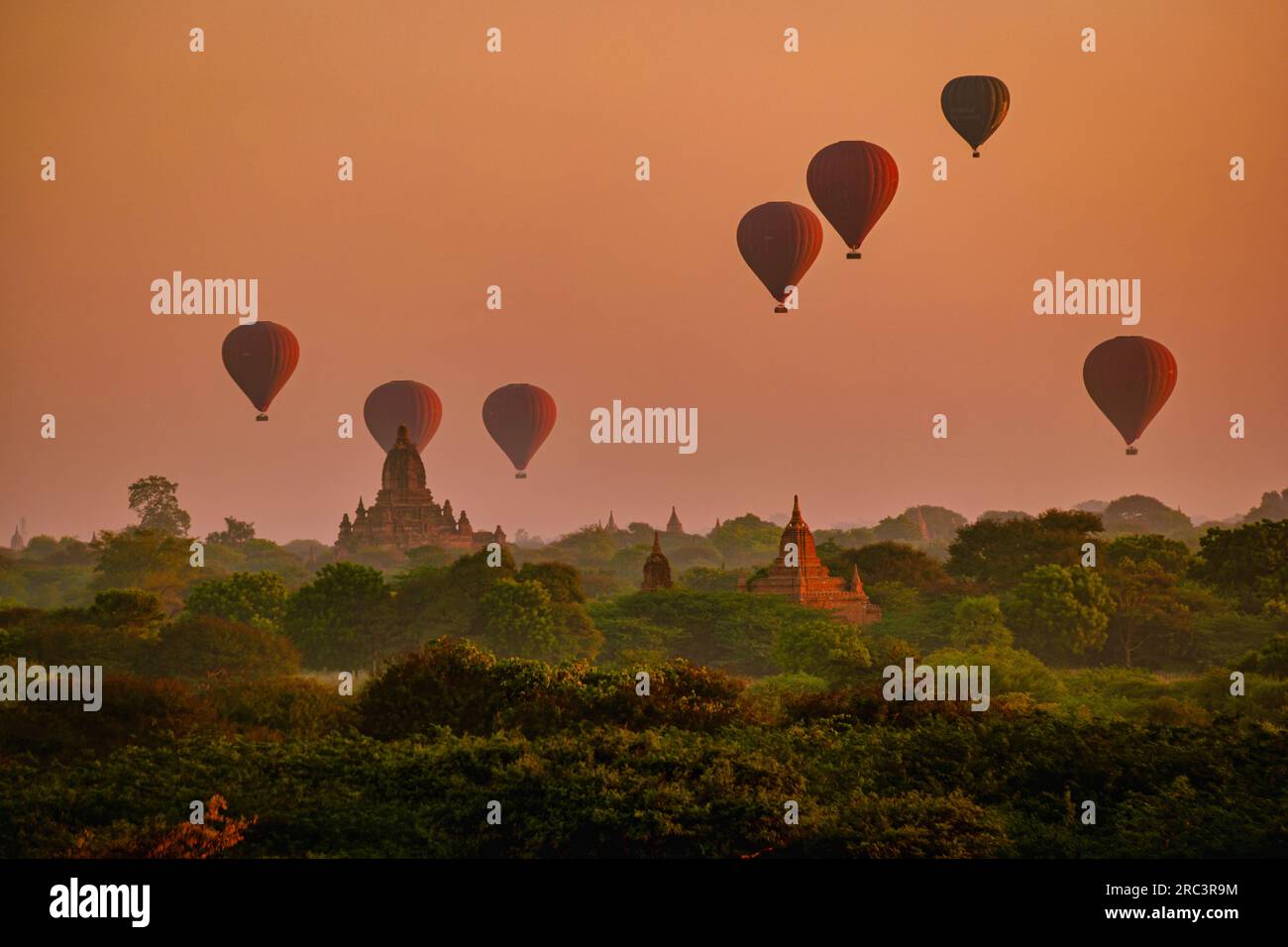 Bagan Myanmar, Sunrise above temples and pagodas of Bagan Myanmar ...