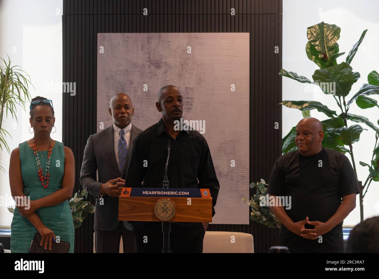 Jonathan Hines joins New York City Mayor Eric Adams announces a ...