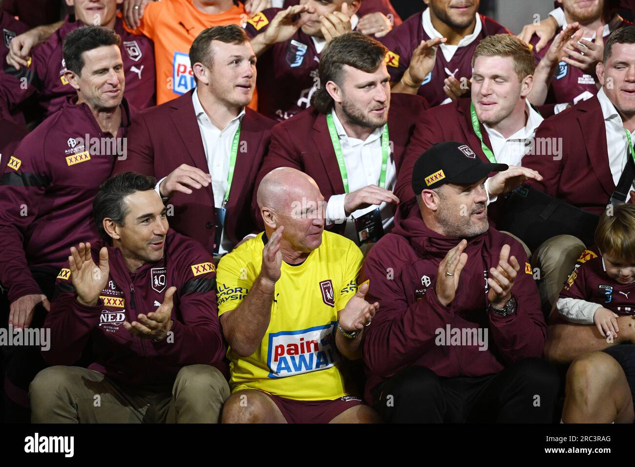Sydney, Australia. 12th July, 2023. Maroons coach Billy Slater (front ...